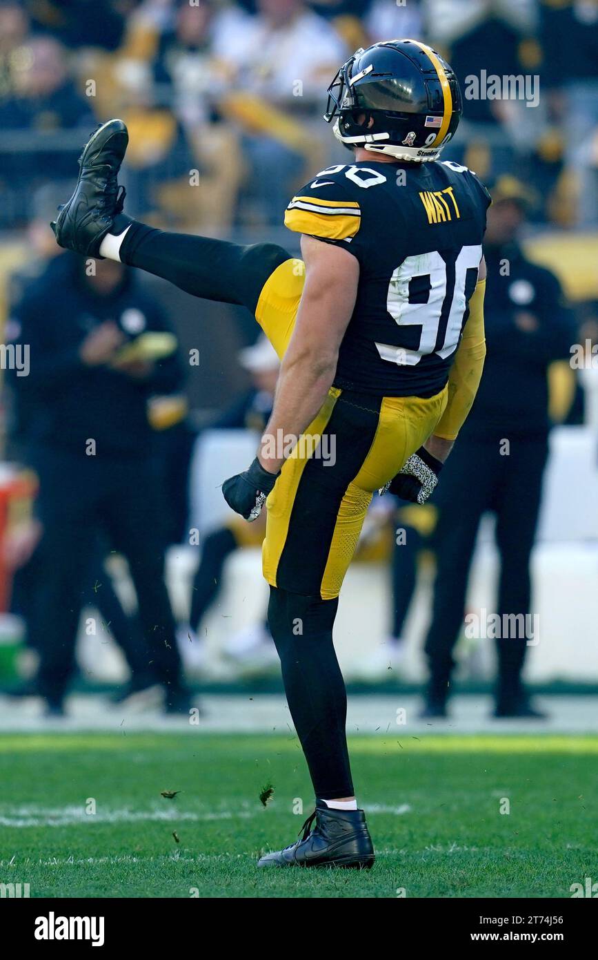Pittsburgh Steelers linebacker T.J. Watt celebrates a sack during the ...