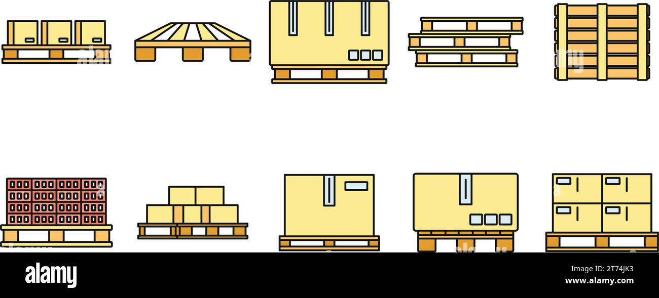 Pallet pan icons set. Outline set of pallet pan vector icons thin line ...