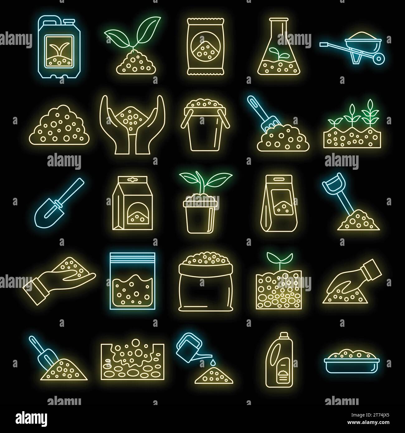 Soil ground icons set. Outline set of soil ground vector icons neon ...