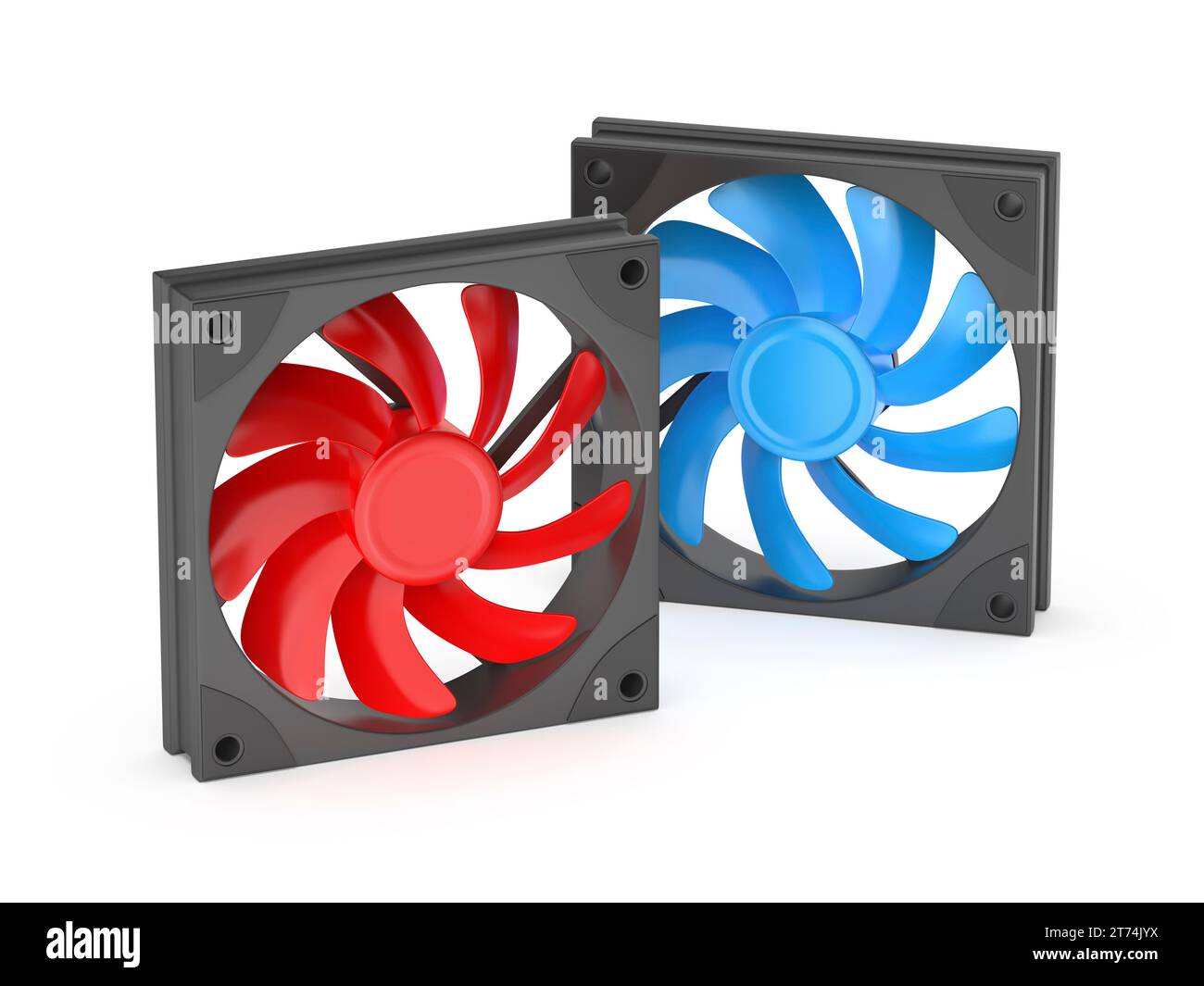 Red and blue computer case fans on white background Stock Photo - Alamy