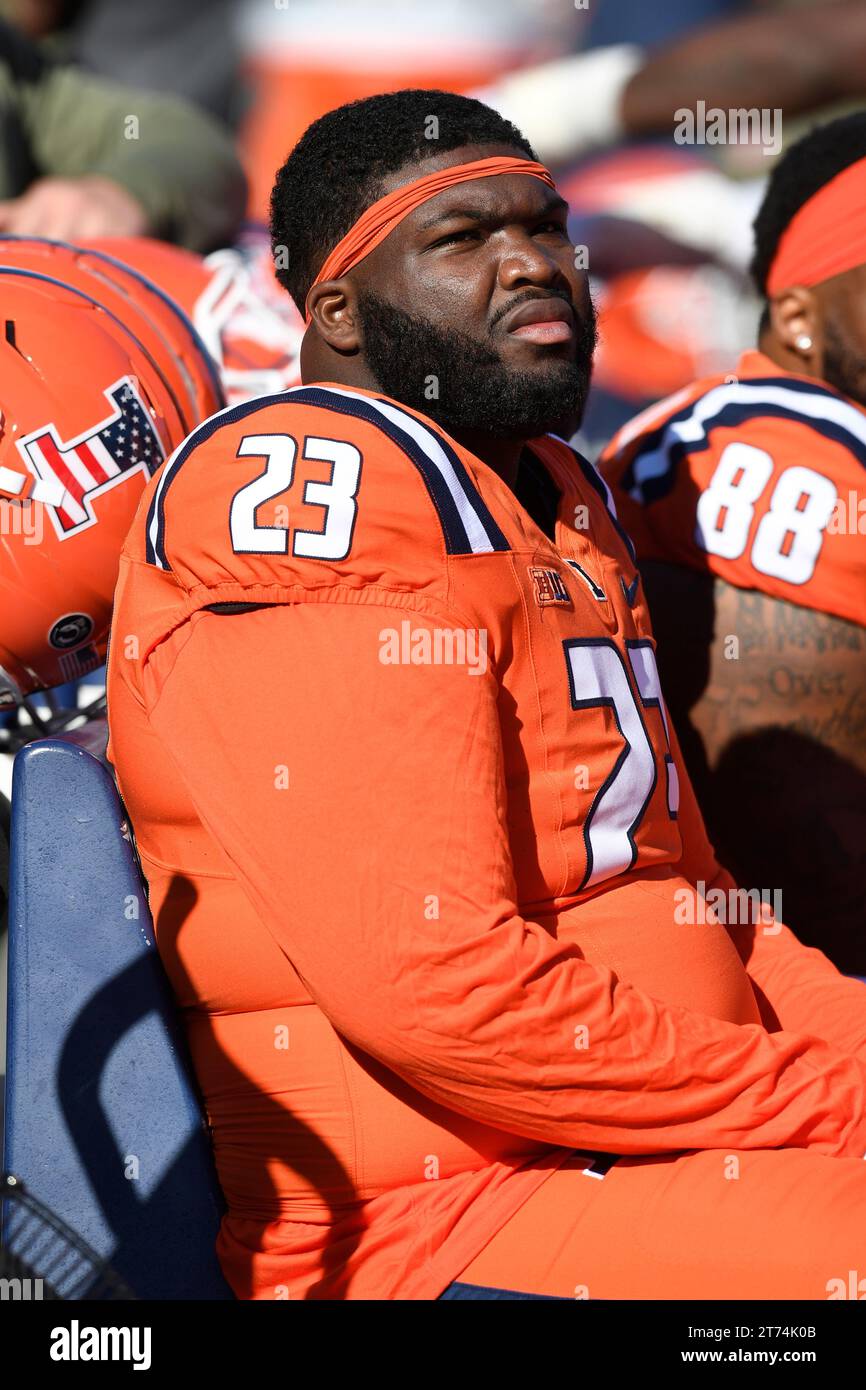CHAMPAIGN, IL - NOVEMBER 11: Illinois Fighting Illini Defensive Lineman TeRah Edwards (23) looks ...