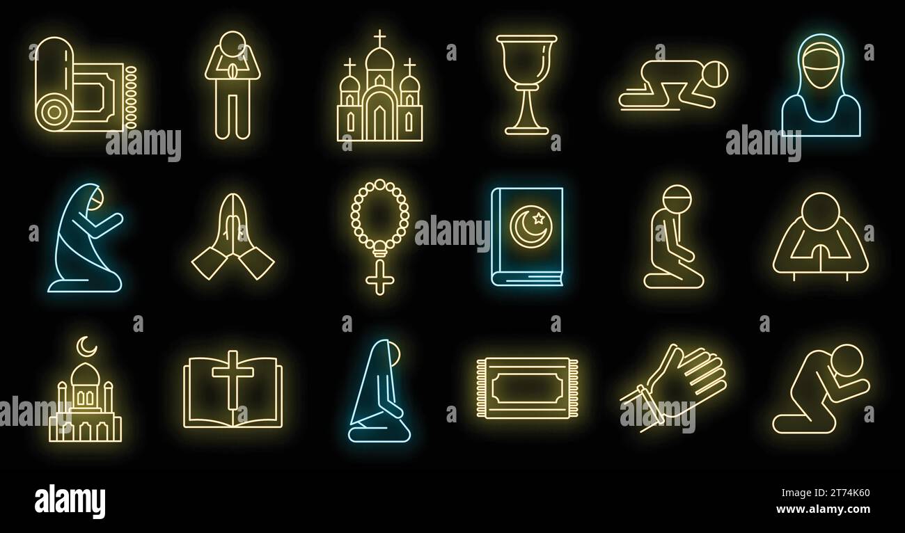 Religion prayer icons set. Outline set of religion prayer vector icons ...
