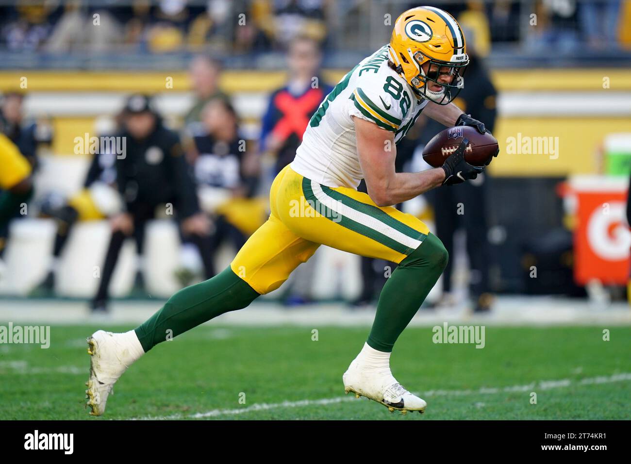 Green Bay Packers wide receiver Luke Musgrave catches a pass for a ...