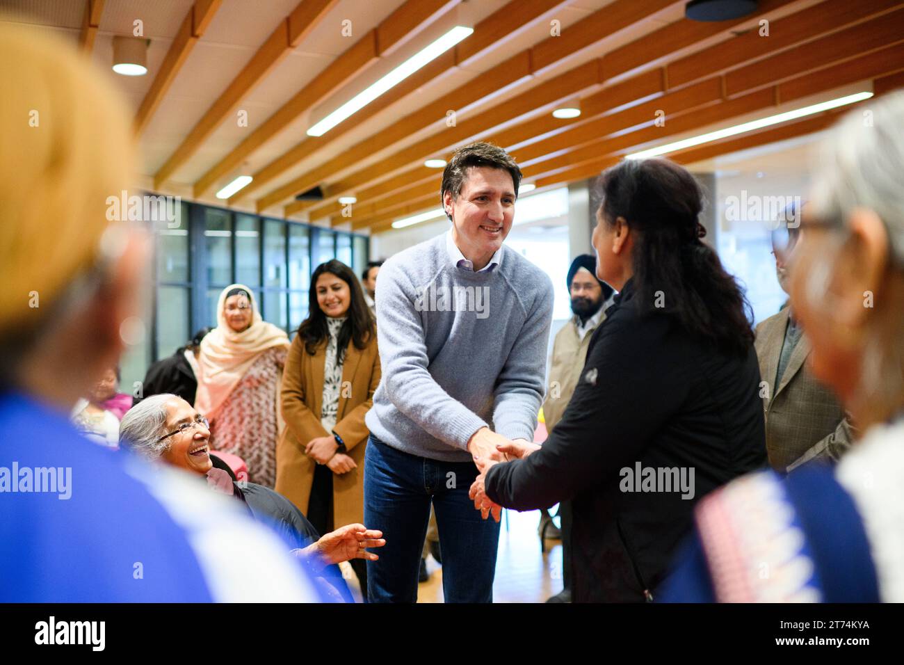 Toronto, Canada. 13th Nov, 2023. Prime Minister Justin Trudeau greets ...