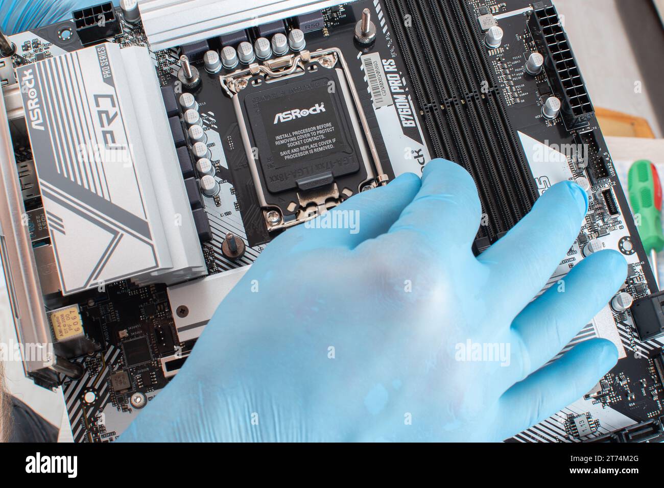 Kirov, Russia - September 15, 2023. The motherboard is from a new ...