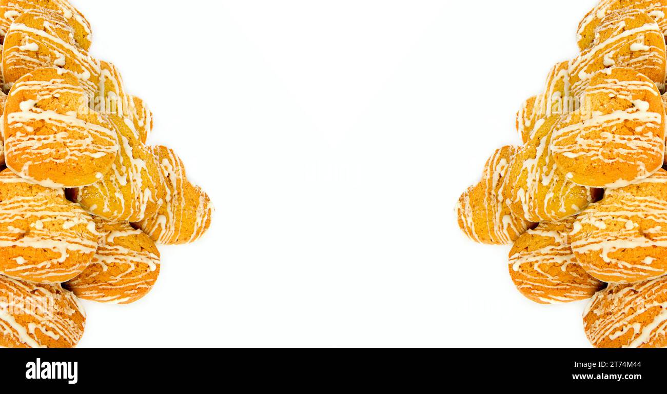Cookies isolated on white background. Collage. Wide photo. Free space ...