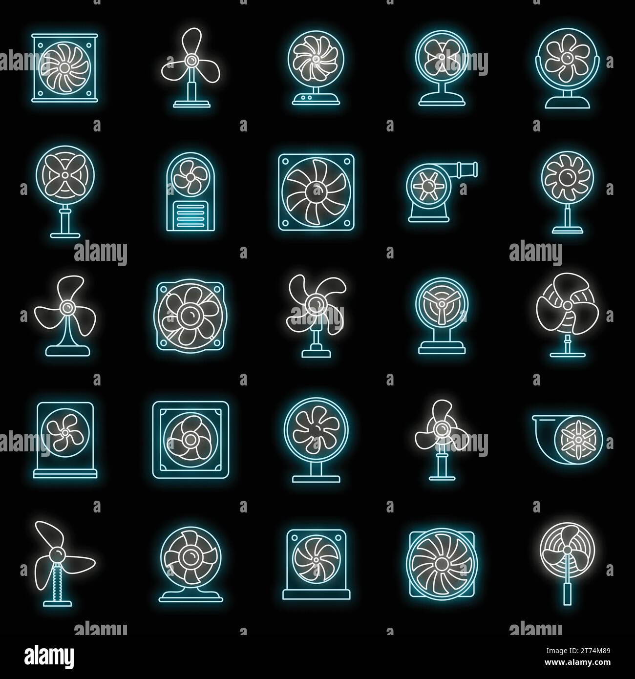Ventilator fan icons set. Outline set of ventilator fan vector icons ...