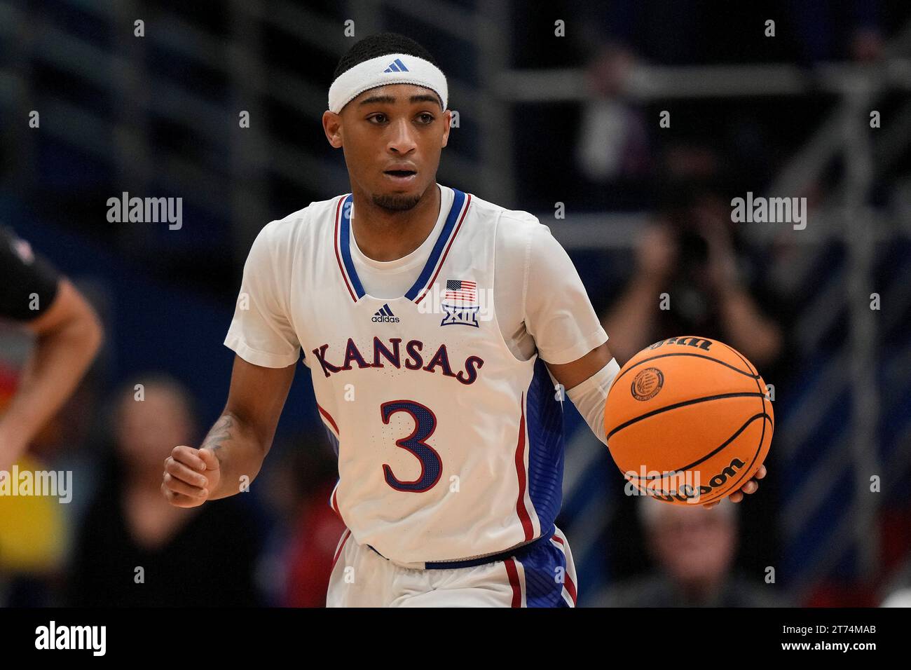 Kansas guard Dajuan Harris Jr. drives during the first half of an NCAA ...