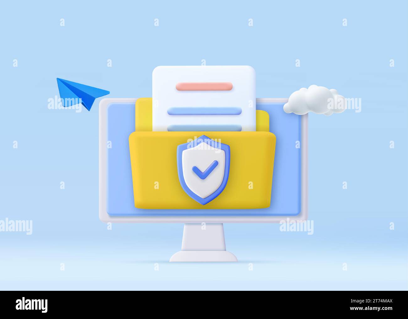 3d Secure confidential files folder with paper documents access and private lock. 3d rendering ...