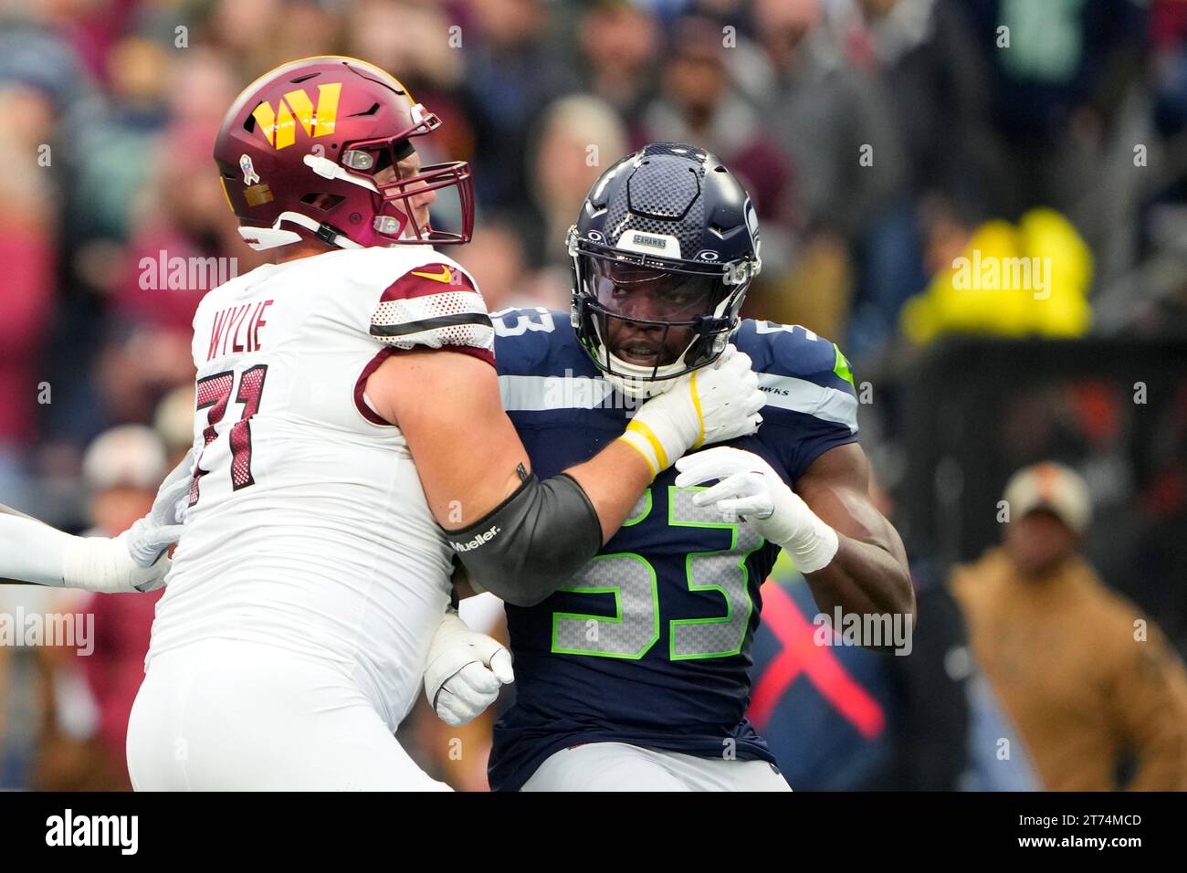 Seattle Seahawks linebacker Boye Mafe (53) blocks against Washington ...