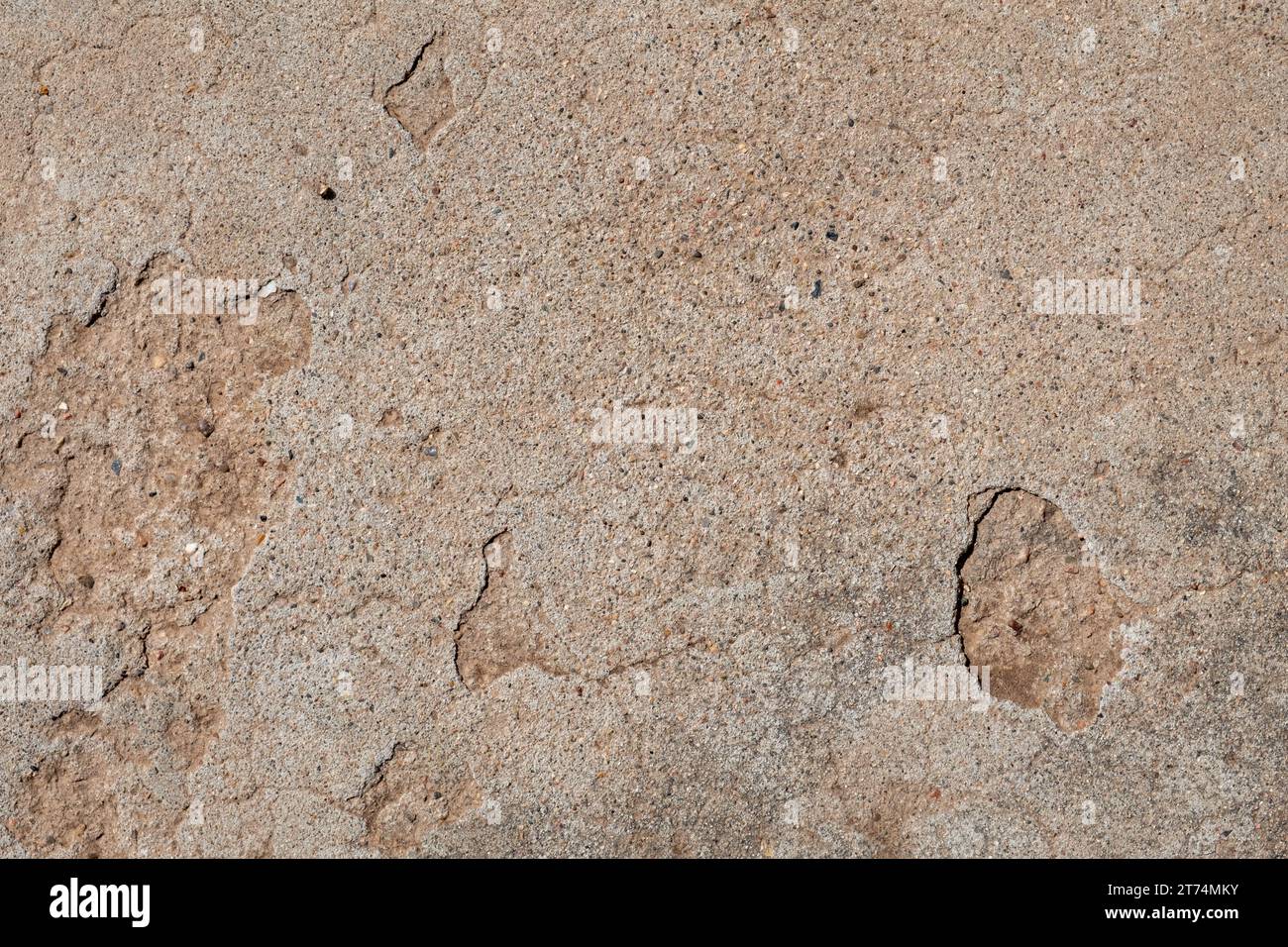Macro image of a section of weathered concrete floor with cracks and ...