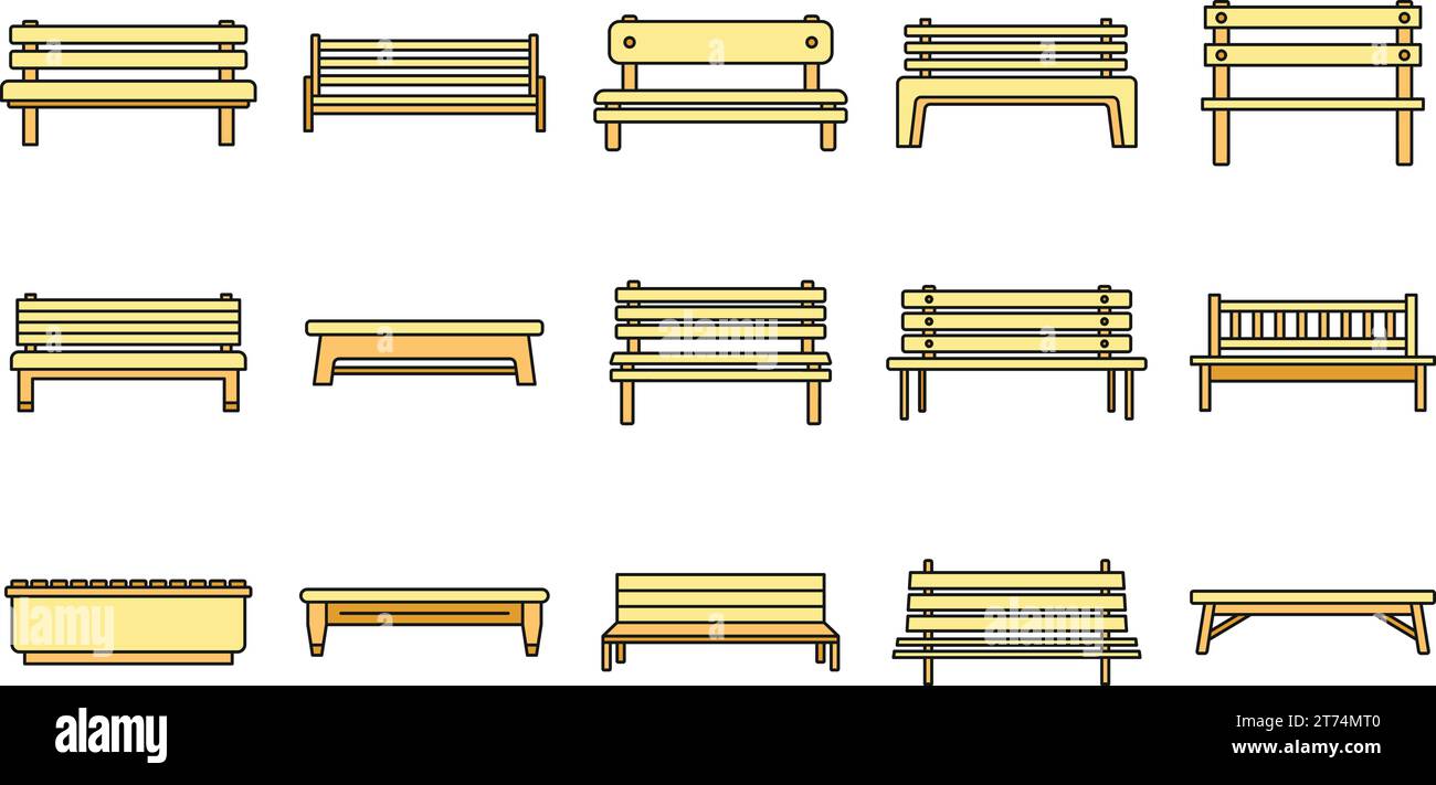 Street bench icons set. Outline set of street bench vector icons thin ...