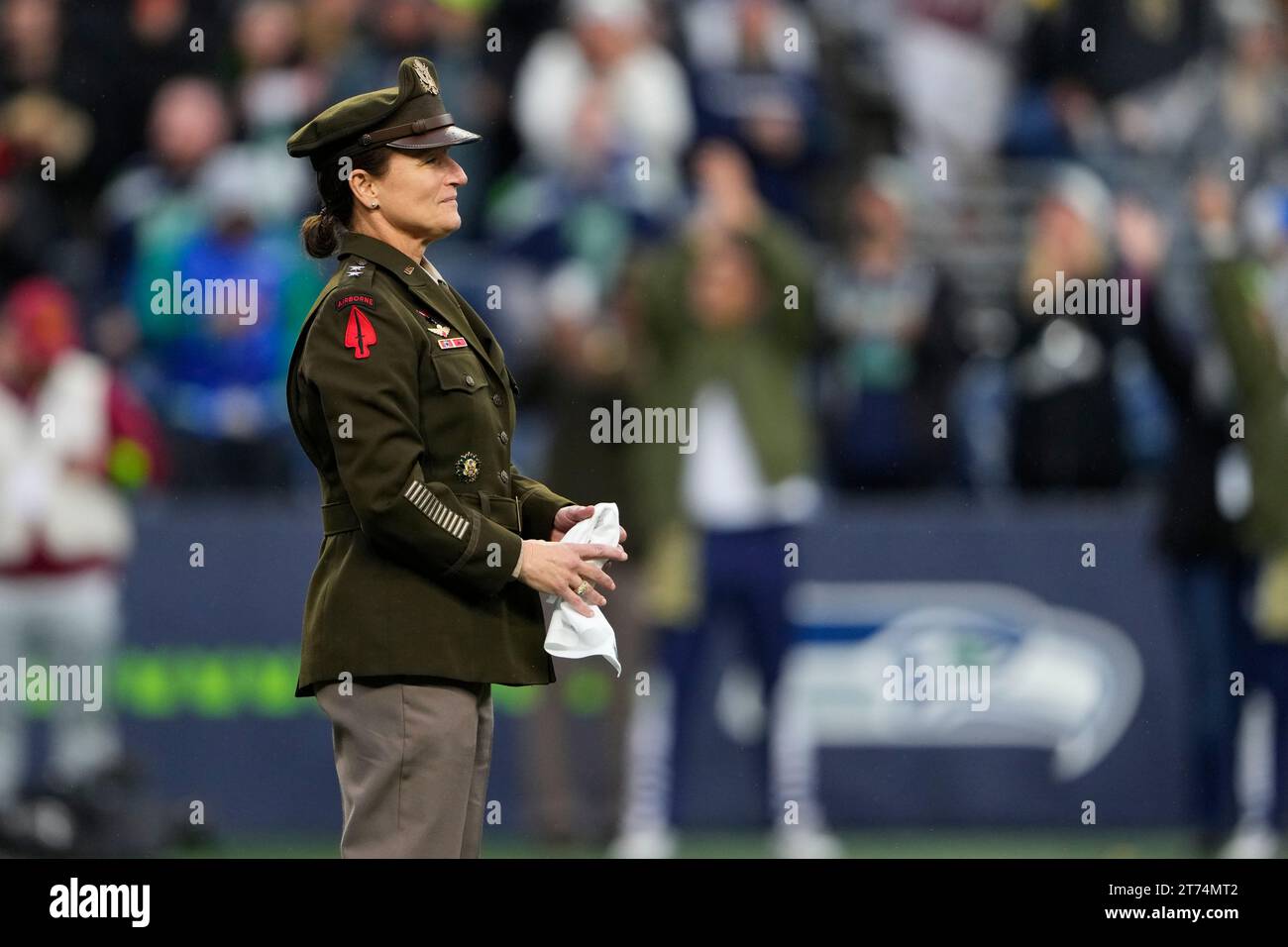 Major general Michelle Schmidt of the U.S. Army is honored on the field ...