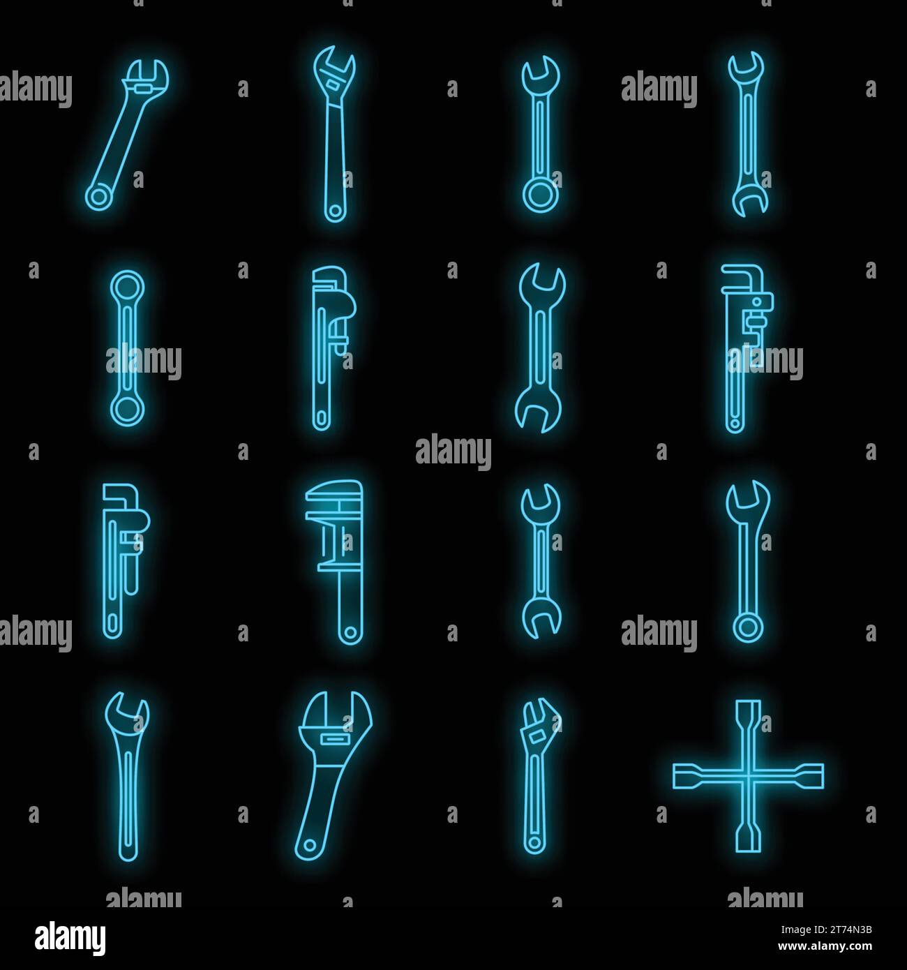 Garage wrench icons set. Outline set of garage wrench vector icons neon ... Garage wrench icons set. Outline set of garage wrench vector icons neon ...