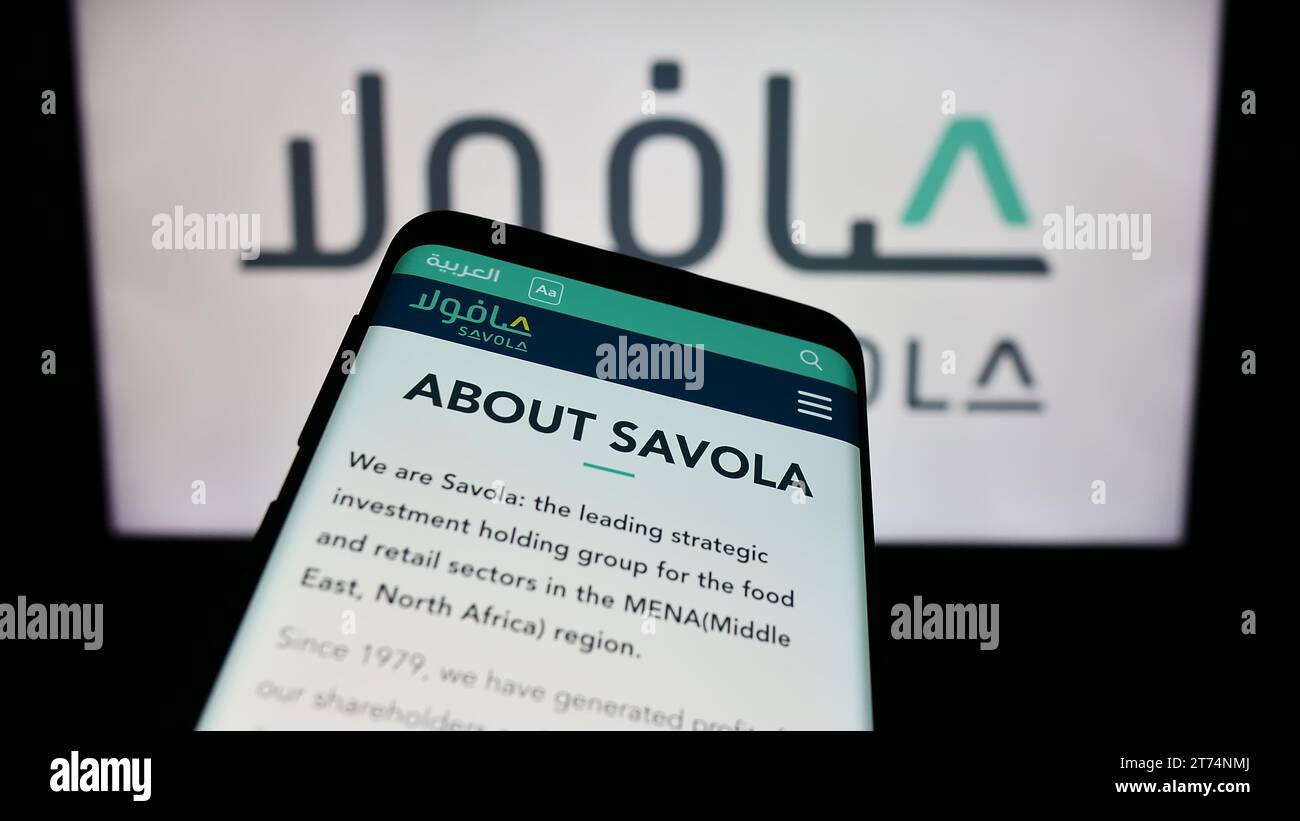 Mobile phone with website of Saudi Arabian industrial company Savola ...