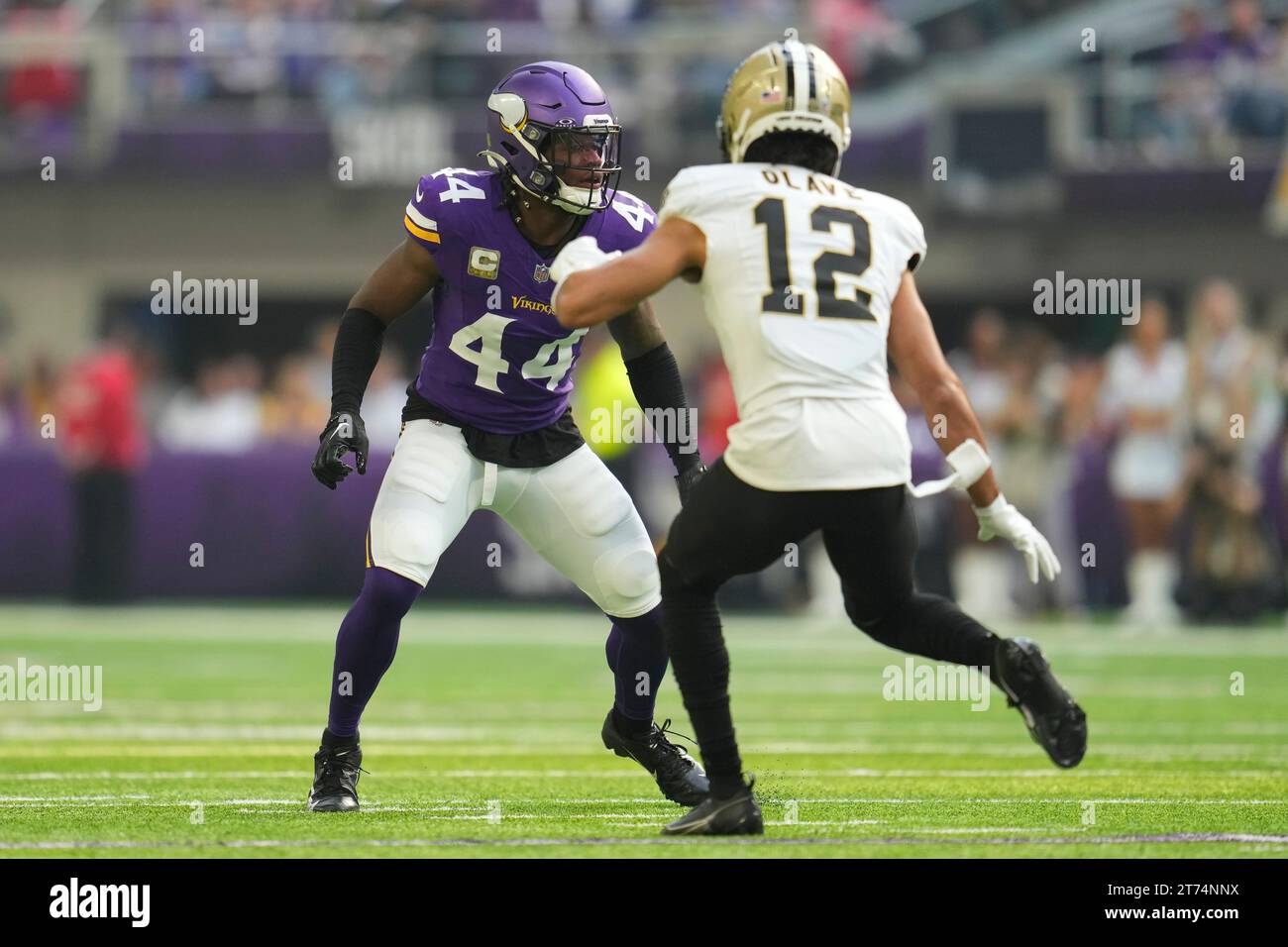 Minnesota Vikings safety Josh Metellus (44) and New Orleans Saints wide ...
