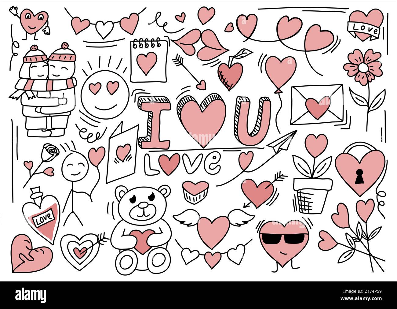 Romantic doodle for Valentines Day, vector illustration Stock Vector ...