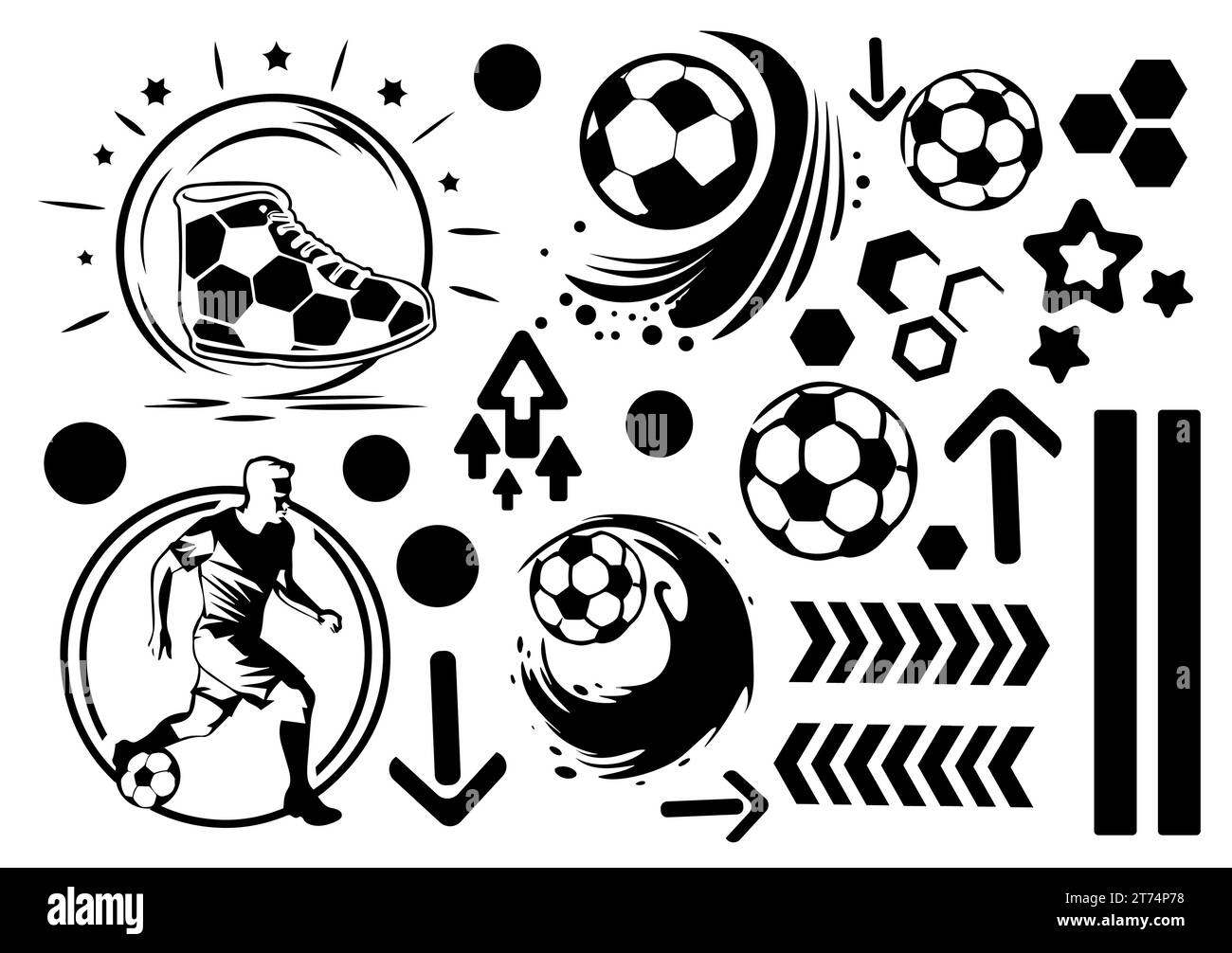 Set of abstract football elements. Vector illustration , hand drawing ...