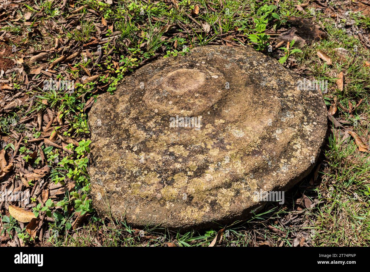 Plain of Jars(Jars plain), stone carving disc, site 2, Phonsavan ...