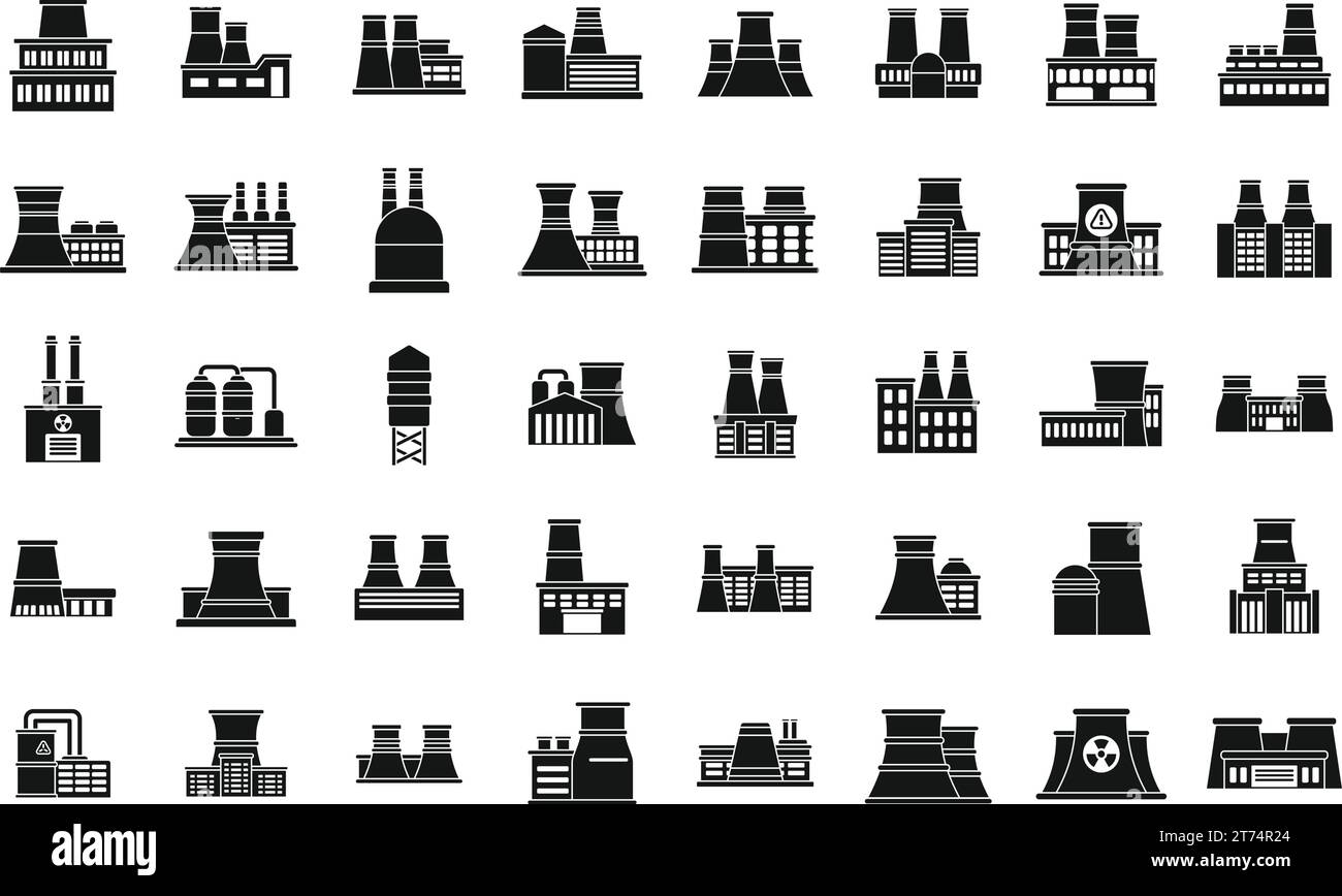 Nuclear power station icons set simple vector. Energy power. Industry ...