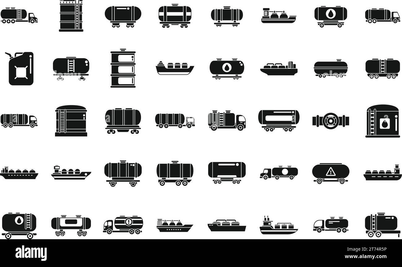 Gasoline tanker icons set simple vector. Oil ship fuel. Cargo industry ...