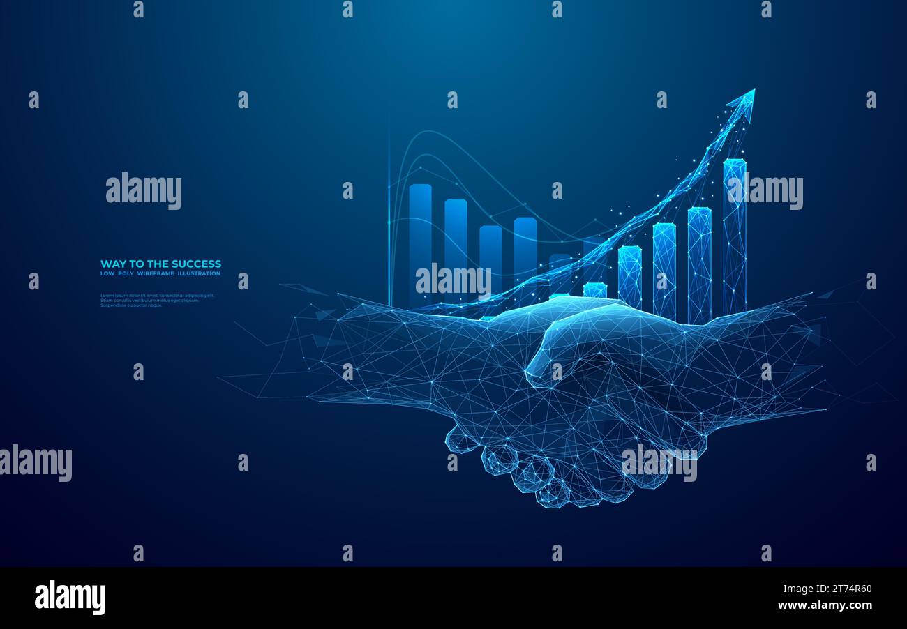 Chart graph with up arrow and businessmen handshake on blue background ...