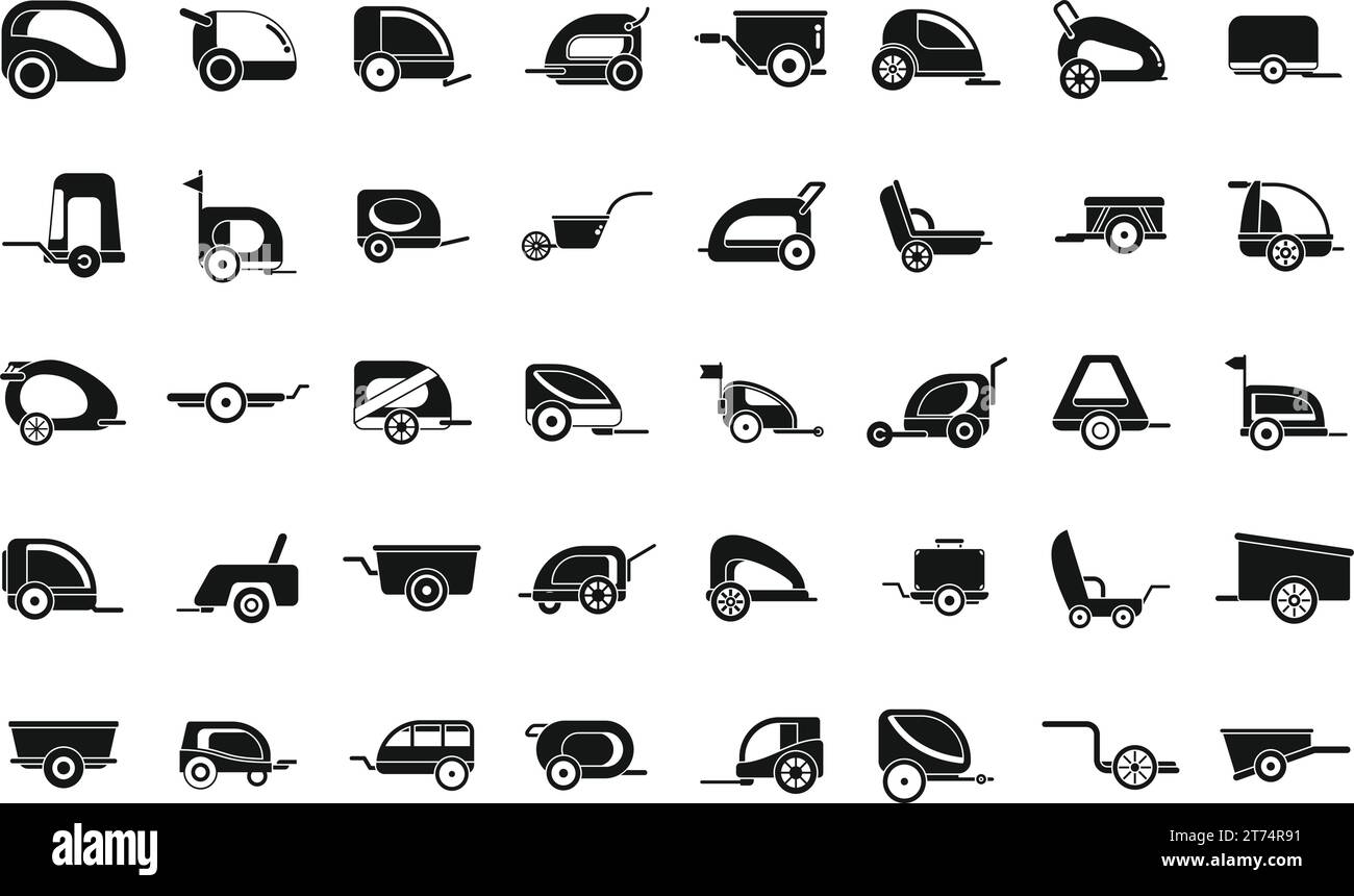 Bike trailer icons set simple vector. Cargo cycle family. Life ride ...