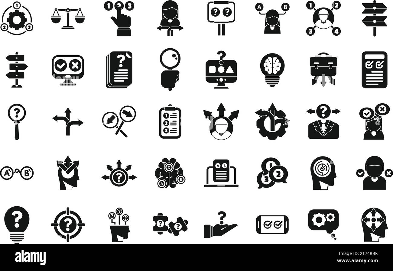 Making decisions icons set simple vector. Bias test decide. Identity ...