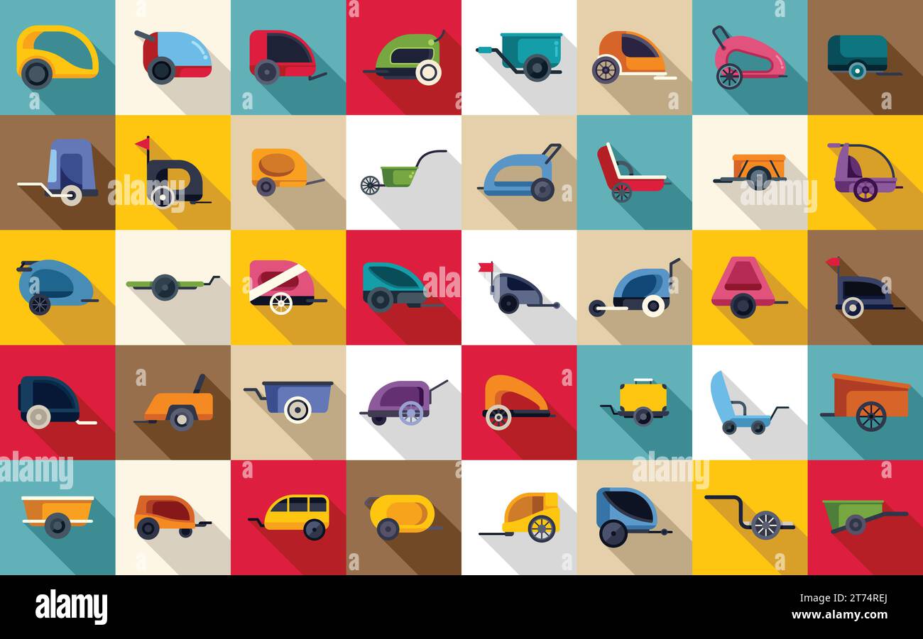 Bike trailer icons set flat vector. Cargo cycle family. Life ride Stock Vector Image & Art - Alamy