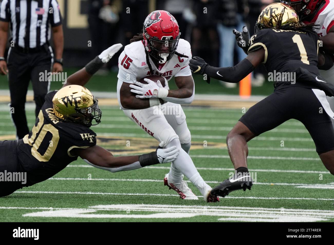 North Carolina State wide receiver Keyon Lesane (15) runs against Wake ...