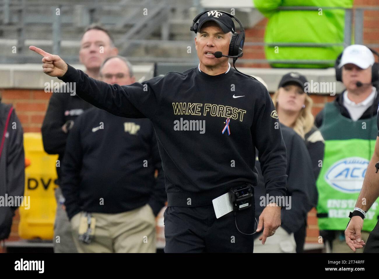 Wake Forest head coach Dave Clawson argues a call during the second ...