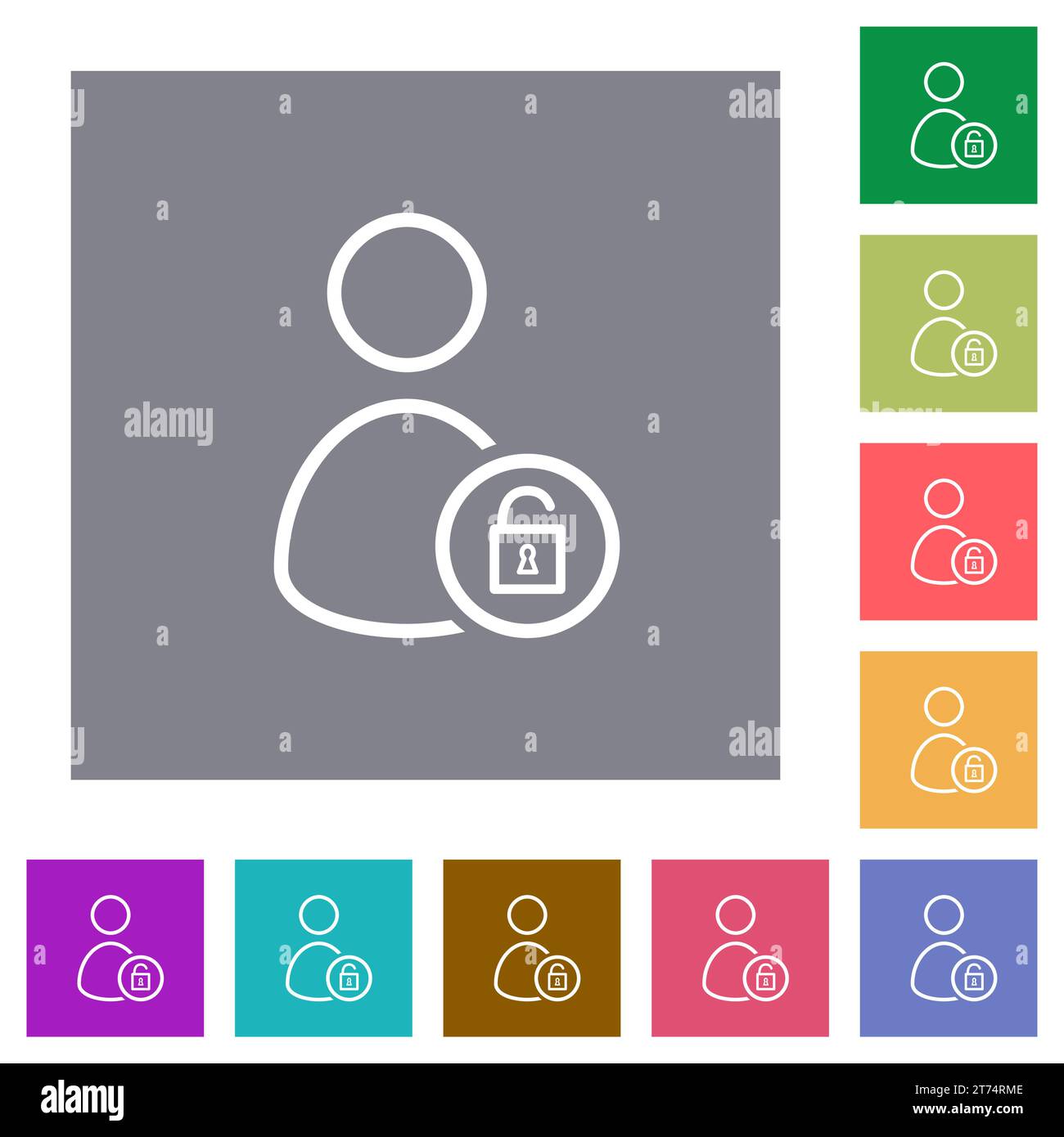 Unlock user outline flat icons on simple color square backgrounds Stock ...