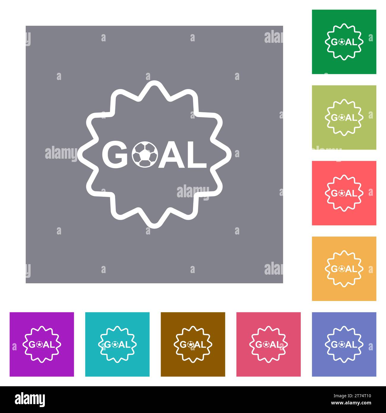 Goal sticker with rounded edges outline flat icons on simple color ...