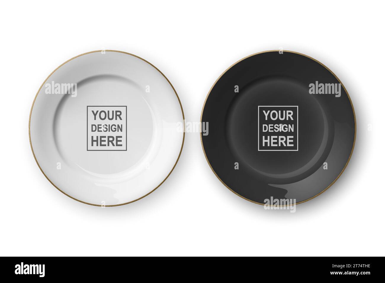 Vector 3d Realistic White and Black Empty Porcelain, Ceramic Plate Icon ...