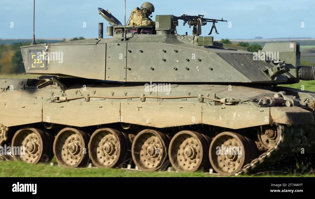 British army FV4034 Challenger 2 ii main battle tank moving across a ...