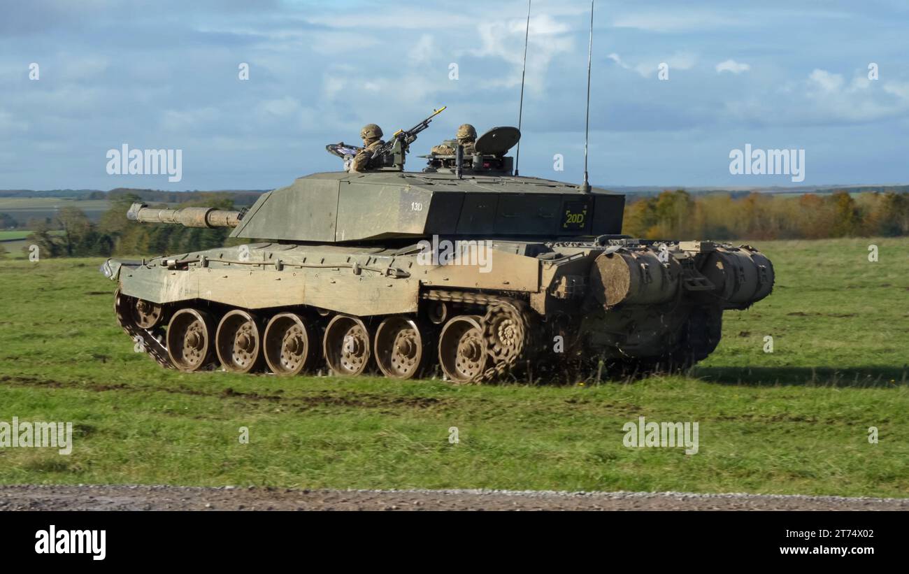 British army FV4034 Challenger 2 ii main battle tank moving across a ...