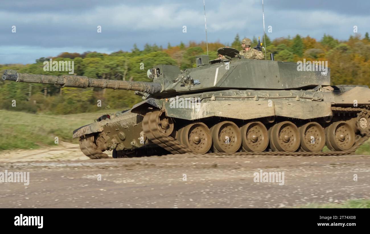 British army FV4034 Challenger 2 ii main battle tank moving along a ...