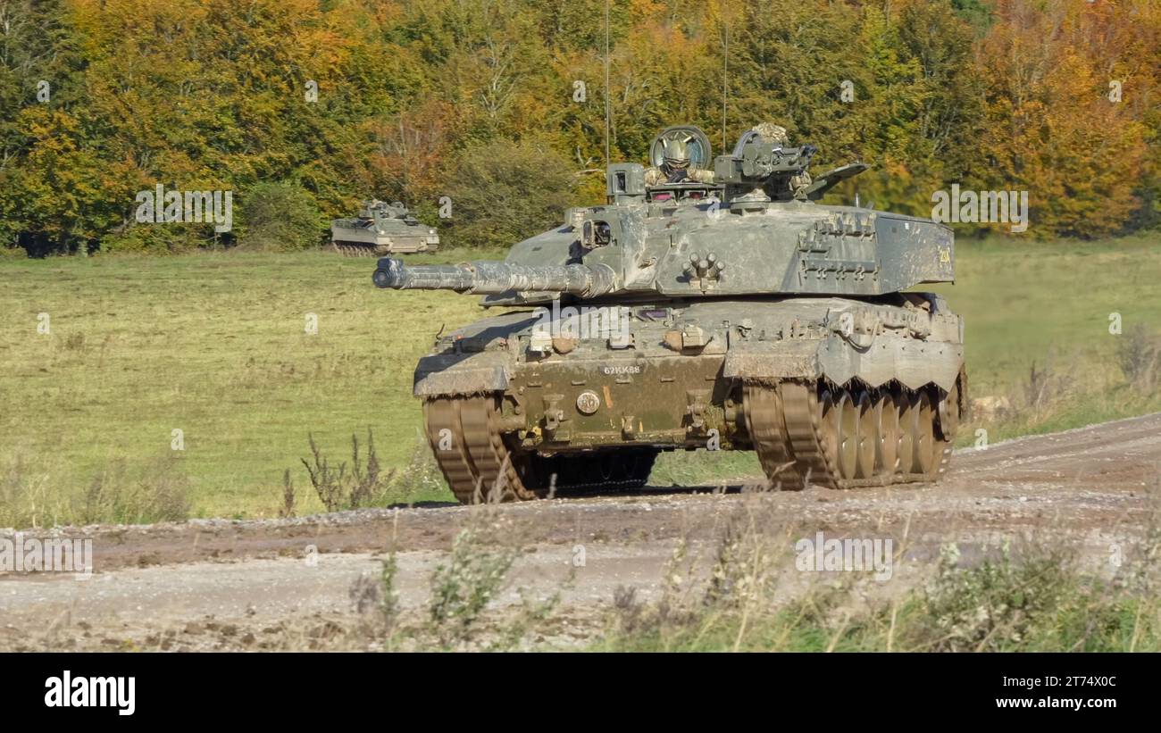 British army FV4034 Challenger 2 ii main battle tank moving along a ...