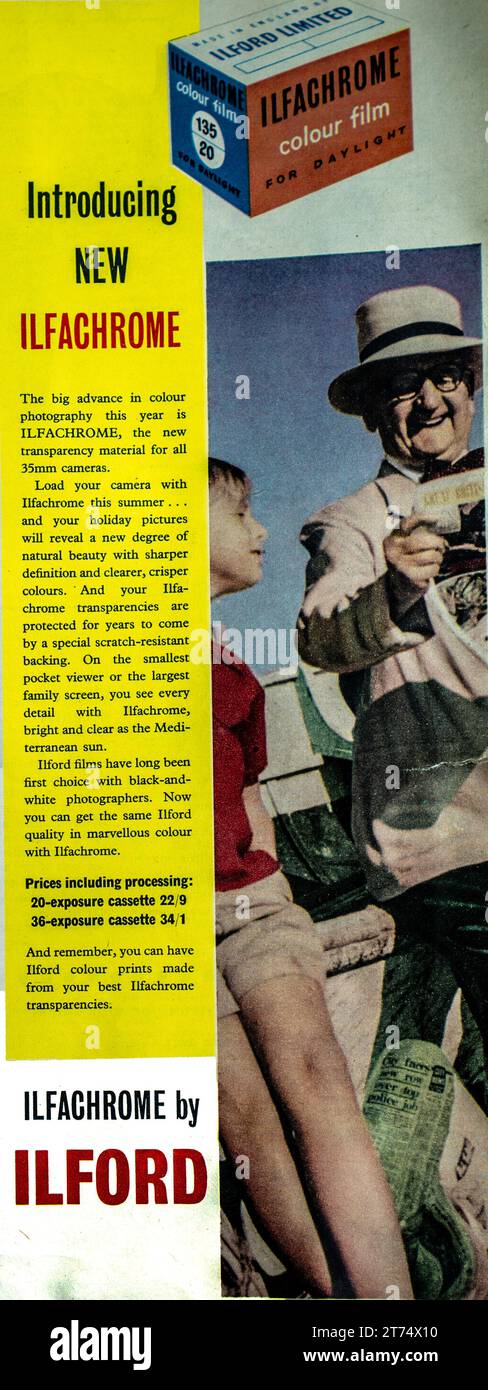 Retro 1954 advertisement for Ilford Ilfachrome color film, featuring a ...
