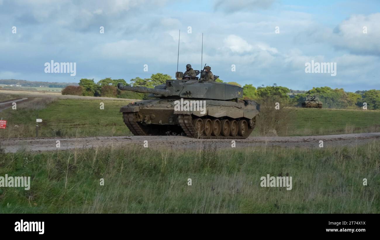 British army FV4034 Challenger 2 ii main battle tank moving along a ...