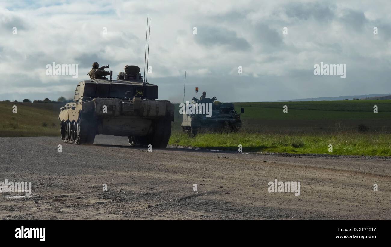 British army FV4034 Challenger 2 ii main battle tank moving along a ...
