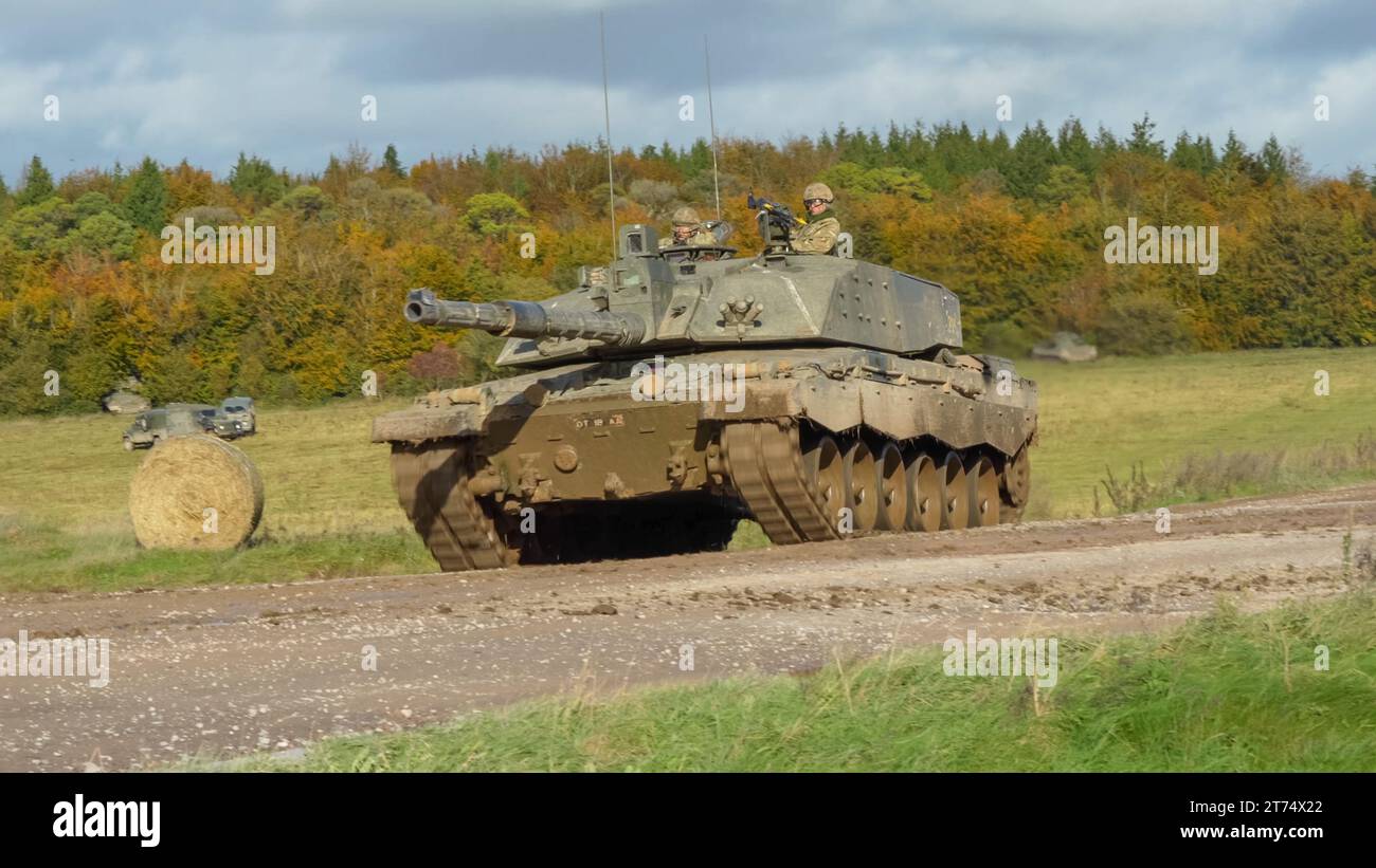 British army FV4034 Challenger 2 ii main battle tank moving along a ...