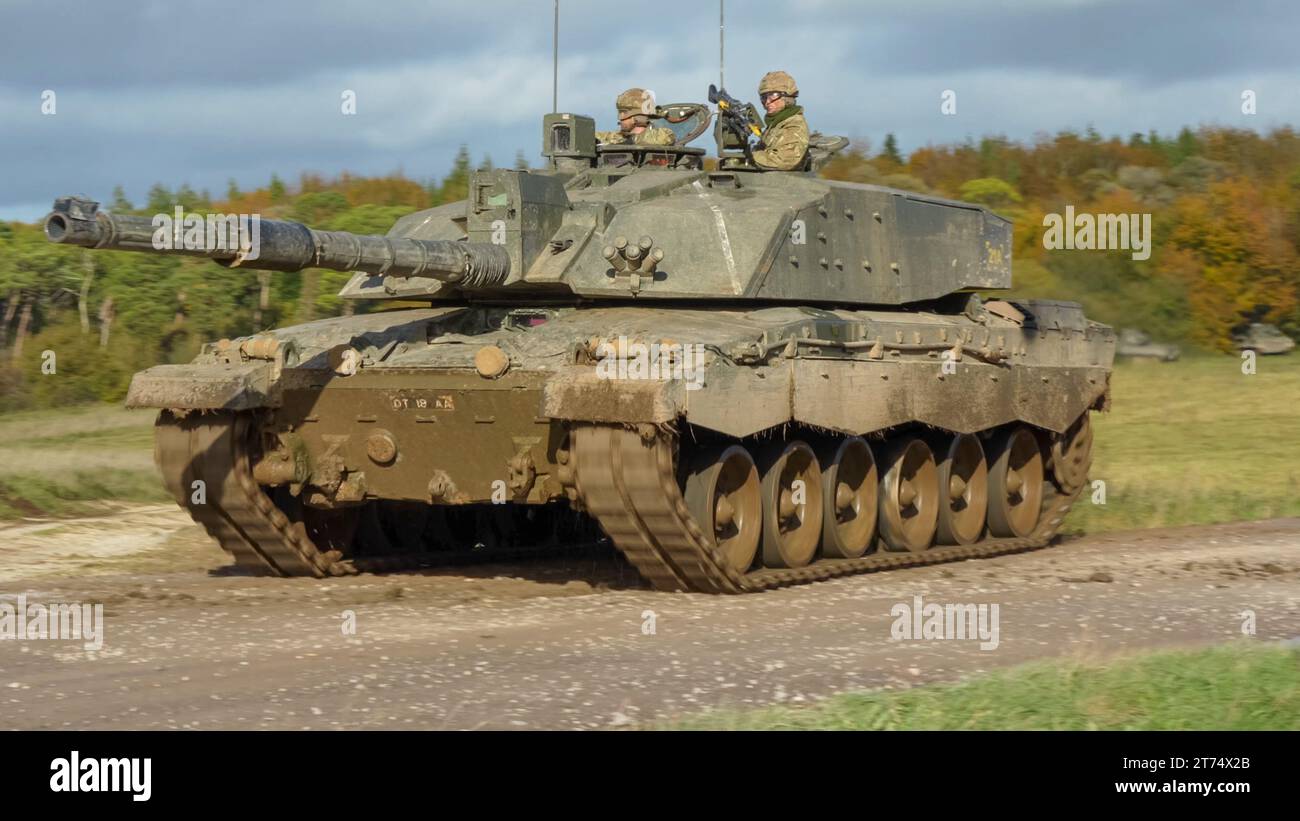 British army FV4034 Challenger 2 ii main battle tank moving along a ...