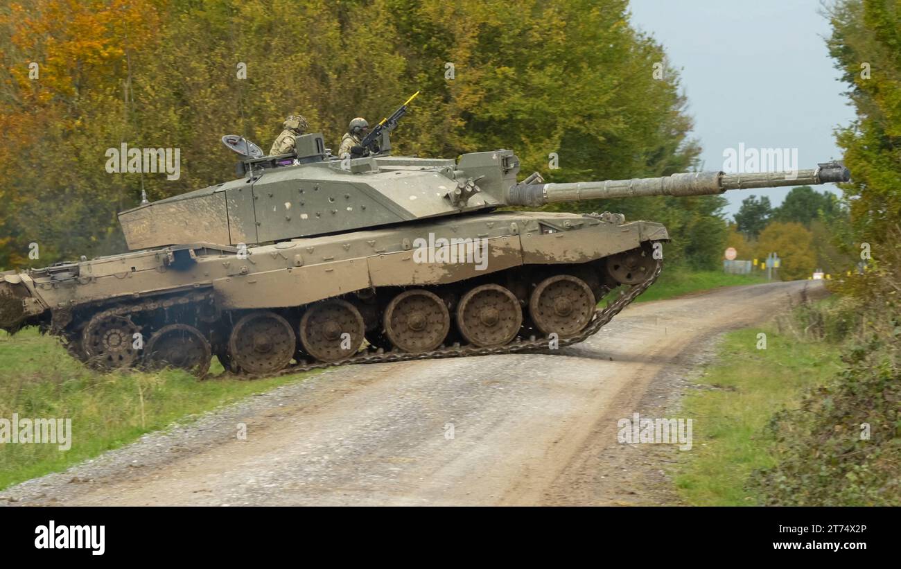 British army FV4034 Challenger 2 ii main battle tank crossing over a ...