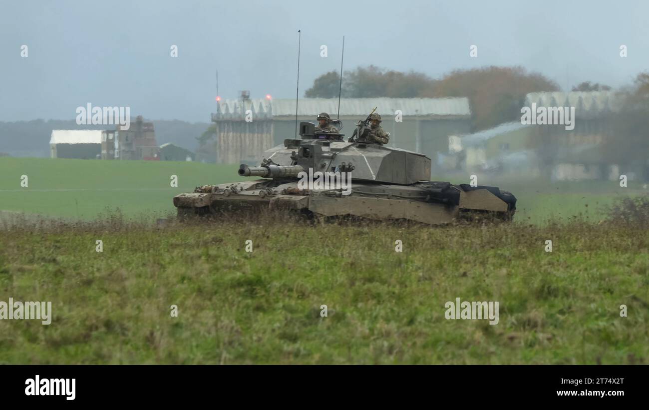 British army FV4034 Challenger 2 ii main battle tank moving across a ...