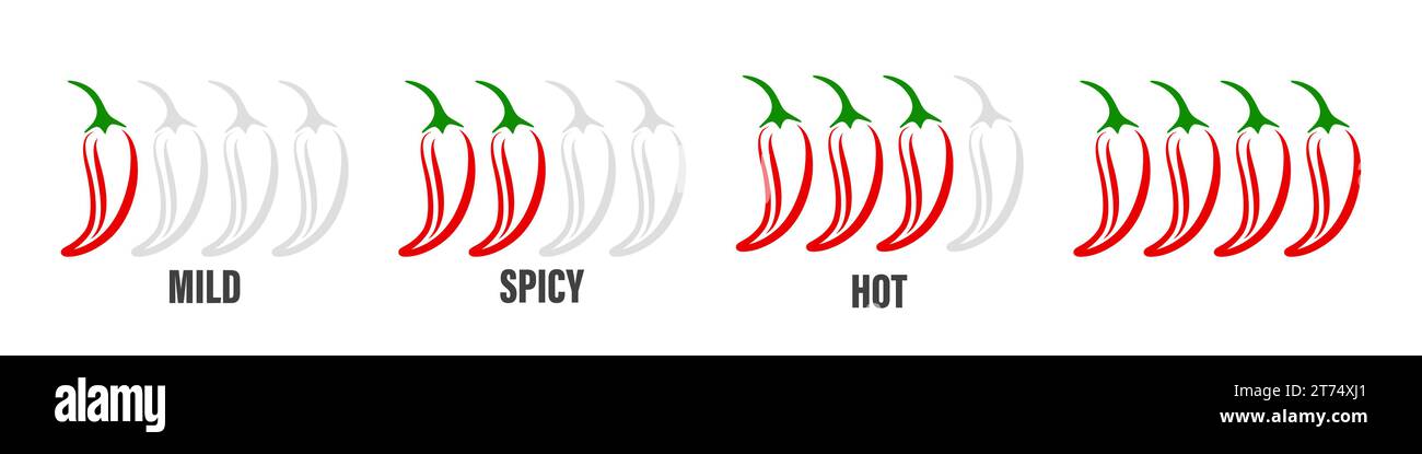 Vector Spicy Chili Pepper Levels. Red Jalapeno Pepper Strength Scale ...