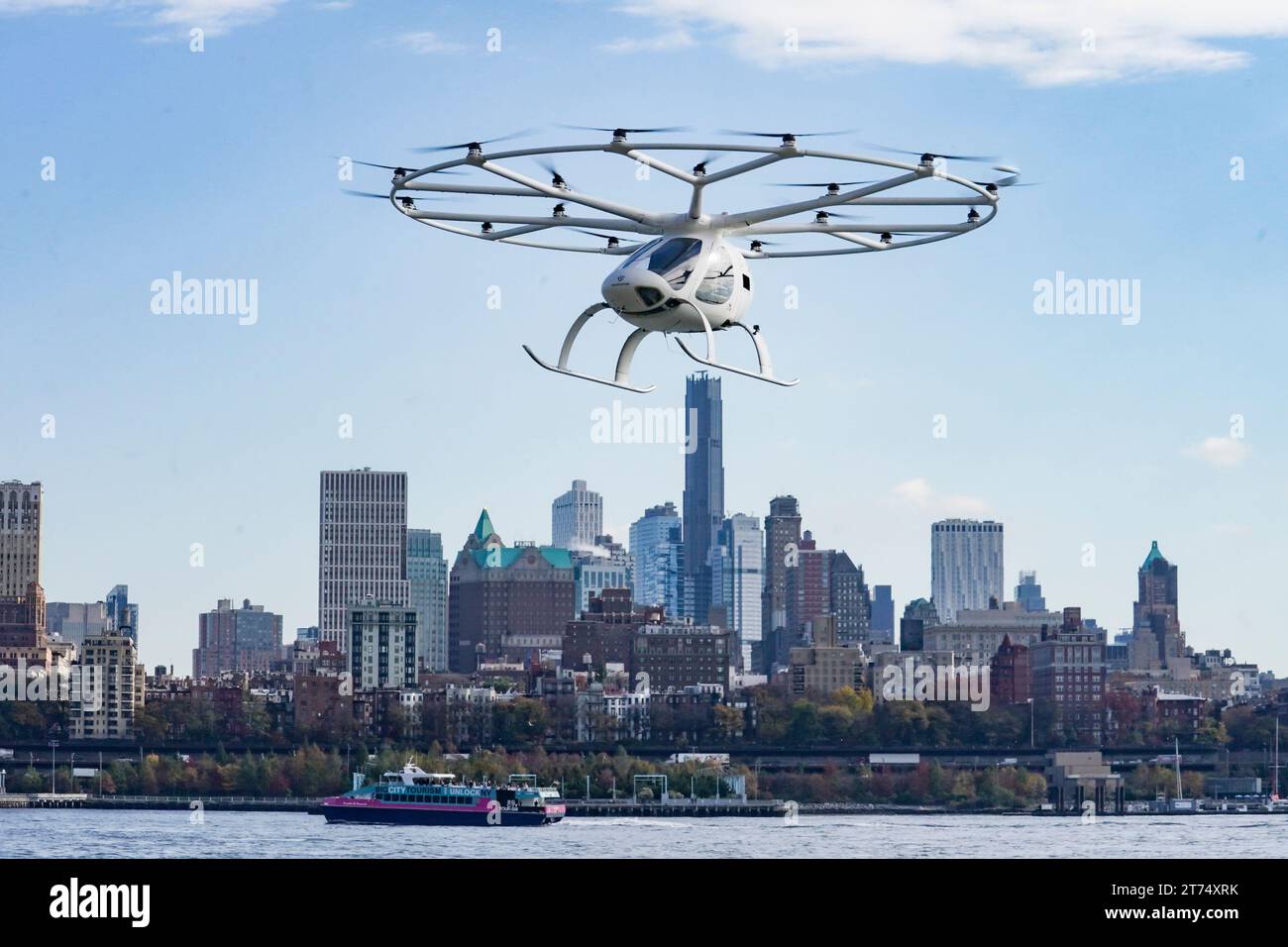 The Volocopter 2X, an electric vertical takeoff and landing (eVTOL ...