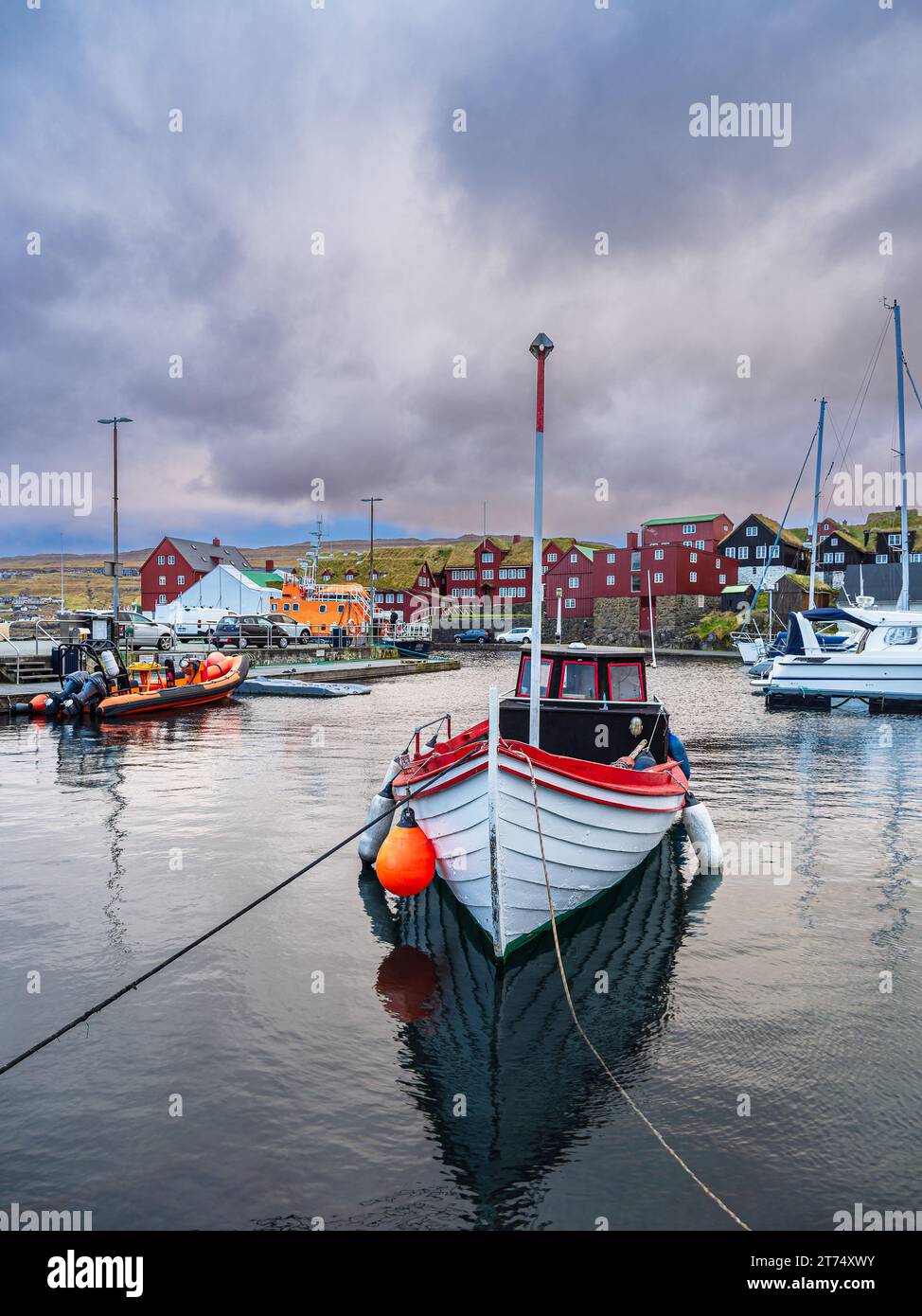 Boats In The Harbor Of The City Of Tórshavn On The Faroe Islands Stock ...