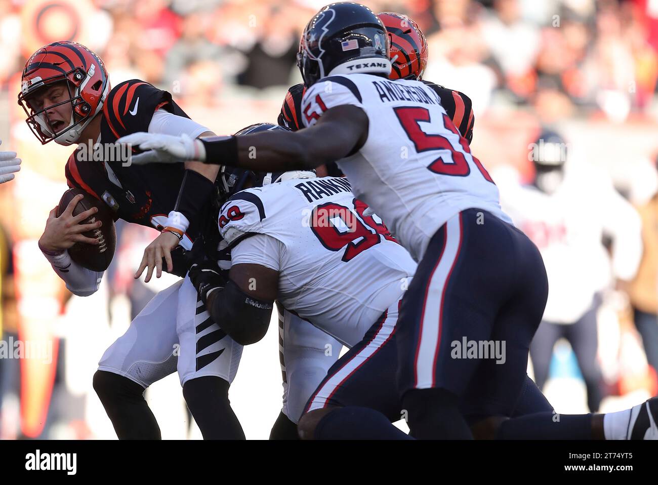 Houston Texans defensive tackle Sheldon Rankins (98) tackles Cincinnati ...