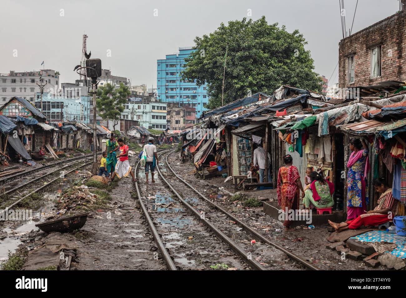 Residents of informal dwellings in Tejgaon, informal settlement built ...